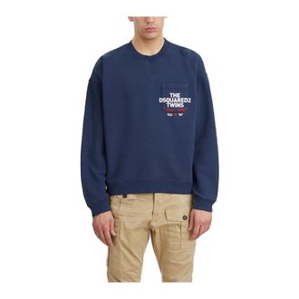 Dsquared2 Homme, Sweatshirts et sweats &agrave; capuche, Bleu, Taille: L SweaT-shirt Ras du Cou Twins