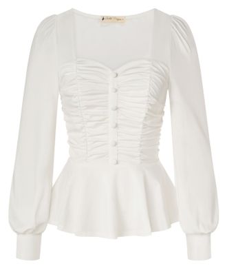 Belle Poque Peplum Tops f&uuml;r Damen Puff&auml;rmel Quadratischer Ausschnitt Ger&uuml;schte Vorderseite Blusen Oberteile