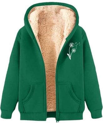 Generic Vestes dhiver pour femmes 2026 - En velours &eacute;pais - Chaud - Couleur unie - Cardigan Sherbet &agrave; capuche - Veste zipp&eacute;e, Vert, XXL