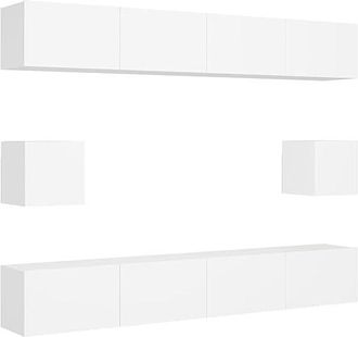 vidaXL Ensemble de Meubles TV 6 pcs, Ensemble dArmoires de T&eacute;l&eacute;vision avec Rangement, Meubles T&eacute;l&eacute; de Salon, Blanc Bois dIng&eacute;nierie