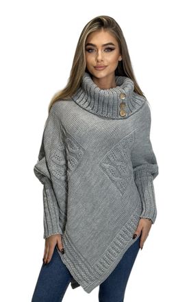 Mississhop Poncho Strick Sweatshirt Pullover Umhang &Uuml;berwurf 30-01 Grau