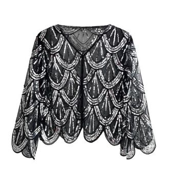 Generic Cardigan femme des ann&eacute;es 20 &agrave; paillettes, ch&acirc;le &agrave; paillettes, cardigan classique pour mariage, cocktail, &eacute;l&eacute;gant haut scintillant &agrave; paillettes, cardi