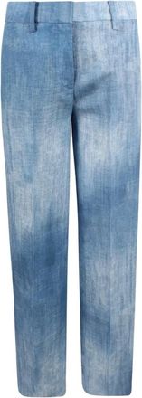 Ermanno Scervino Femme, Pantalons, Bleu, Taille: 38 FR Pantalon ajust&eacute; en lin m&eacute;lang&eacute; avec imprim&eacute; denim