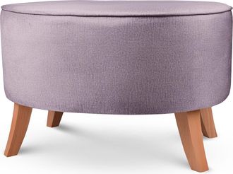 MG Design Ovaler Samt-Hocker 62 x 72 cm in Lila mit Holzbeinen - Gepolsterter Fu&szlig;hocker f&uuml;r Wohnzimmer oder Schlafzimmer