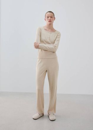 Mango Pantalon de pyjama taille &eacute;lastique beige - Femme - S - MANGO