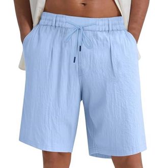 Generic Short dentra&icirc;nement en coton et lin pour homme - Taille &eacute;lastique - L&eacute;ger - Avec poches - Coupe r&eacute;guli&egrave;re, bleu clair, XXL