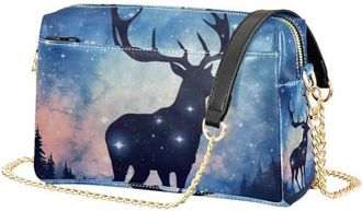 Mnsruu Sacs à bandoulière en cuir pour femme, motif élan sous le ciel étoilé