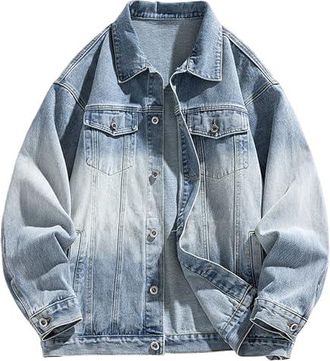 Generic Veste en jean classique &agrave; revers pour homme, coupe ajust&eacute;e, avec poches avant, bleu clair, XXL