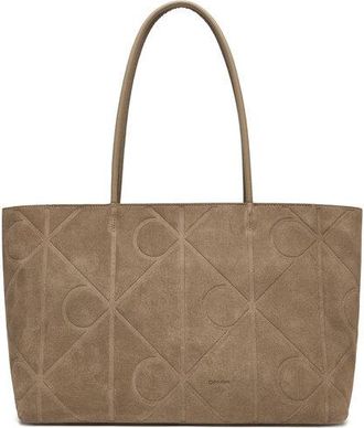 Calvin Klein Handtasche Emblem Aop Embossed Suede Tote LV04F3334G Beige