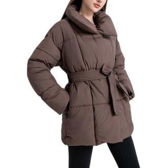 Generic Vestes dhiver pour femmes, manteaux chauds &agrave; bulles mi-longues, doudounes fa&ccedil;onnant la taille, vestes longues pour femmes tendance, caf&eacute;, XL