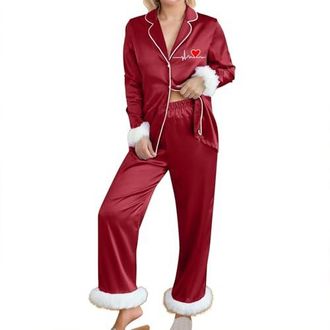 Generic 2026 Ensemble de pyjama tendance à manches longues et pantalon pour femme avec imprimé tendance et confortable, Rouge, XXL