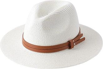 Generic Chapeau de paille de 61 cm de grande taille pour femme et homme - Chapeau dété à large bord - Chapeau de plage Panama Fedora Jazz, Blanc laiteux., tai