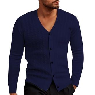 Generic Cardigan tricot&eacute; pour homme avec col en V et boutons - Couleur unie - Manches longues - Coupe ajust&eacute;e - Chaud et confortable - Automne et hiver - Avec