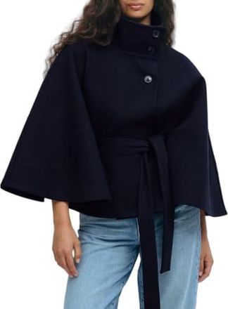 Generic Ponchos à manches chauve-souris pour femmes, manteau caban, cape vestes pour femmes, manteau épais chaud rétro élégant court, bleu marine, XXL