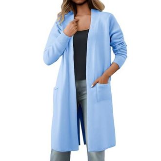 Generic 2026 Printemps &Eacute;l&eacute;gant Cardigan Long Tricot Pull Wrap Automne Hiver Manteau Doux Ouvert Devant Duster Outwear Blouse D&eacute;contract&eacute;e, bleu, Taille unique