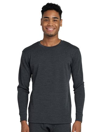 Lapasa Herren 100% Merinowolle Thermo Unterhemd, Premium Merino Wolle Unterwäsche Oberteile Langarmshirt M67, Dunkelgrau meliert, XXL