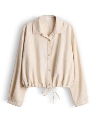 OPUS Langarmbluse Overshirt aus BCI Cotton Mix Weite Passform, Tunnelzug im Saum, Knopfleiste