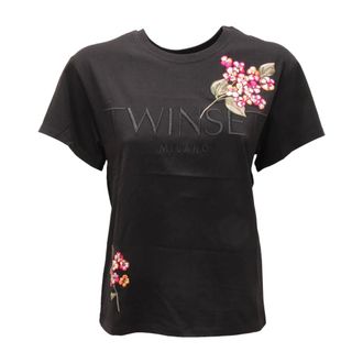Twinset Femme, Tops, Noir, Taille: 36 FR T-shirt avec logo et broderie