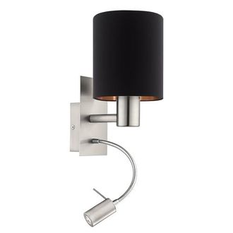 Eglo LED Wandlampe Pasteri, 2 flammige Textil Wandleuchte, Material: Stahl, Stoff, Farbe: Nickel matt, schwarz, kupfer, Fassung: E27, inkl. Schalter und fl