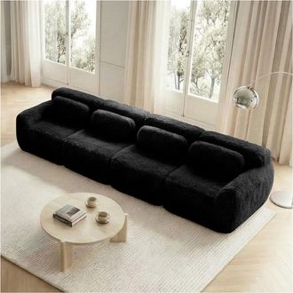 Generic Modernes 2-Sitzer-Sofa, modulares Sofa, rutschfeste Basis, mit 2 Kissen, extra breite ergonomische Armlehnen,for Lesen und Arbeiten(Negro+Peluche+4 Pl