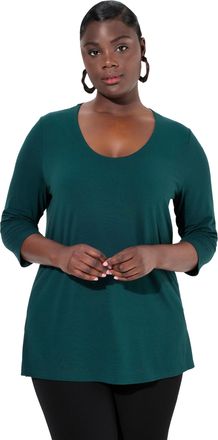 Ulla Popken Damen große Größen Übergrößen Plus Size Shirt, tiefer Rundhalsausschnitt, 3/4 Arm