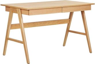 Beliani Table de Bureau 2 Tiroirs 120x70 cm en MDF et Bois de Ch&ecirc;ne Clair Laqu&eacute; Sheslay