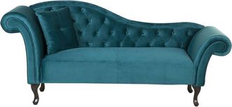 Beliani Chaiselongue Samt blau gr&uuml;n Links gesteppt mit Kissen Chesterfield-Stil Lattes