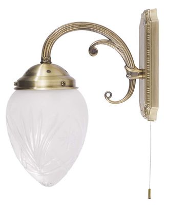 Rabalux Verzierte Wandlampe mit Zugschalter Glas Schirm Jugendstil in Bronze Wandleuchte Wohnzimmer Bett Flur