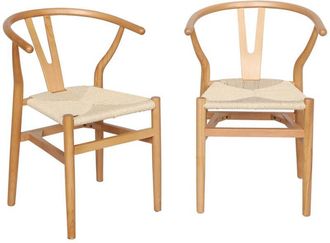 Sweeek Sweeek - Lot de deux chaises vintage naturelles en bois dh&eacute;v&eacute;a avec assise en cordes et dossier arrondi