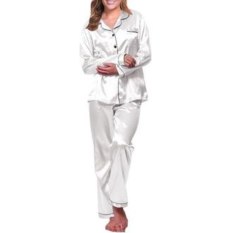 Generic Ensemble de pyjama en satin de soie pour homme - Chemise boutonn&eacute;e &agrave; manches courtes avec pantalon long - Col crant&eacute; - Ensemble de pyjama pour homme -