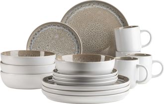 M&auml;ser Serie Malea, 16-tlg. Kombiservice f&uuml;r 4 Personen im Vintage-Look, beige mit braunen Sprenkeln, Steinzeug