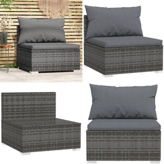 vidaXL Garten-Mittelsofa mit Kissen Grau Poly Rattan - Gartensofa - Outdoor M&ouml;bel - Lounge Set - Balkonm&ouml;bel - Terrasse - Home & Living