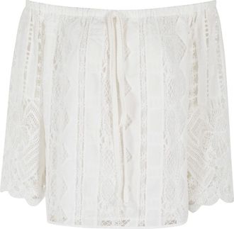 Pinko Pinko, Femme, Blouses et Chemises, Blanc, Taille: 40 FR Blouse &Eacute;paules D&eacute;nud&eacute;es en Dentelle Sangallo