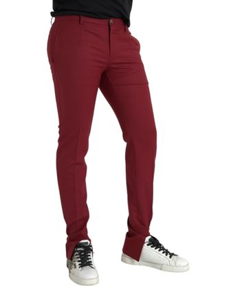 Dolce & Gabbana Red Wool Men Slim Fit Dress Pants Elastane