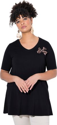 Miamoda Damen gro&szlig;e Gr&ouml;&szlig;en &Uuml;bergr&ouml;&szlig;en Plus Size T-Shirt, Weite A-Linie, abnehmbare Leo-Brosche schwarz 52 840497100-52