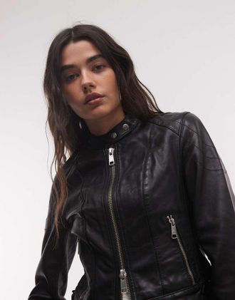 AllSaints Comet blouson style motard zipp&eacute; en cuir noir