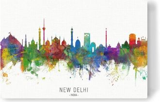 artboxONE Leinwand 60x40 cm Städte New Delhi India Skyline txt von Michael Tompsett