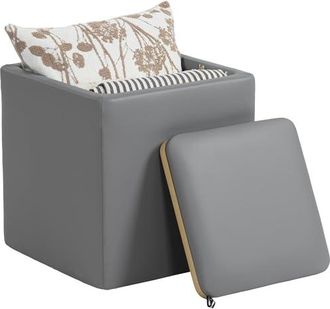 HOMCOM Sitzhocker mit Stauraum Hocker mit Deckel, Quadratischer Fu&szlig;hocker Sitzw&uuml;rfel Aufbewahrungsbox Polsterhocker Couchtisch Kunstleder 40 x 40 x 40 cm Gra