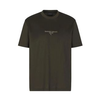 Emporio Armani Homme, Tops, Vert, Taille: XL T-shirt vert foncé avec logo brodé