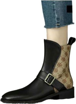 Generic QXDZSW Bottes plates en cuir pour femme Automne Hiver Petit Design Sensation Chic Bottes Slim Bottines, Mise &agrave; niveau Premium Simple Noir, 37.5 EU