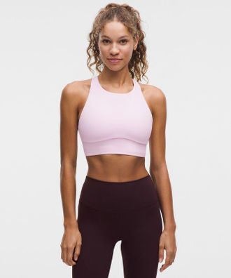 lululemon Energy Hochgeschlossener Longline-BH Evolve, Mittlerer Halt f&uuml;r B-D-Cups f&uuml;r Frauen - Gr&ouml;&szlig;e 2XS in Blissful Pink