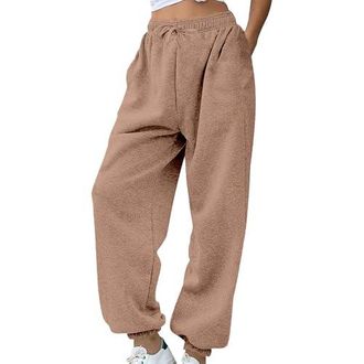 Generico Pantalon de surv&ecirc;tement large pour femme avec cordon de serrage taille haute pour femme, pantalon de surv&ecirc;tement doux et confortable, pantalon avec po