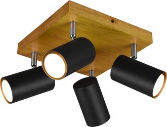 Trio Leuchten Deckenleuchte Marley 812400432, Metall Schwarz matt, Holz, exklusiv 4x GU10
