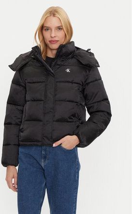 Calvin Klein Jeans Winterjacke Shiny Monologo J20J224616 Schwarz Regular Fit