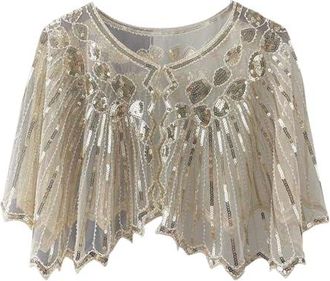 Generic Ch&acirc;les &agrave; perles pour robes de soir&eacute;e, cape de soir&eacute;e &agrave; paillettes, ch&acirc;le de mari&eacute;e, ch&acirc;le &agrave; paillettes pour femme f&ecirc;te formelle, Beige 001, Taille uni