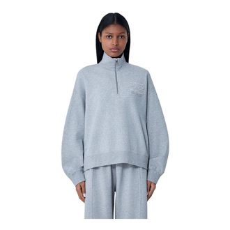 Ganni Femme, Sweatshirts et sweats &agrave; capuche, Gris, Taille: 40 FR Half-Zip SweaT-shirt