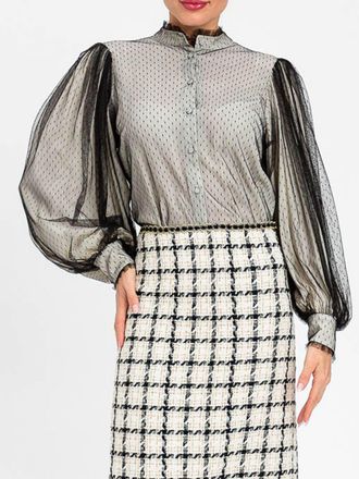 Twinset Chemise en tulle point desprit avec col &agrave; volants et manches ballon