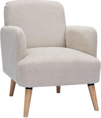 Miliboo Miliboo - Fauteuil scandinave en tissu effet velours texturé beige et bois clair isko