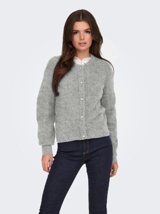 Jacqueline de Yong Strickjacke JDY JDYLUMI LIFE L/S BUTTON CARDIGA KNT NOOS, Damen, Gr. L, grau (medium grau melange), Strick, Obermaterial: 52% Polyester, 41% Polyacryl