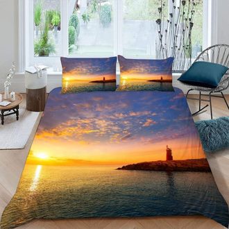 Generic Bettw&auml;sche 220x240 cm Sonnenuntergang Am Meer 3 Teilig Bettbezug 220 x 240 Jungen and M&auml;Dchen Bettw&auml;sche-Sets 3D Weiche Mikrofaser Bettbezug Set mit R